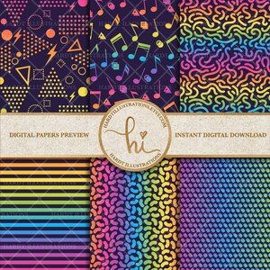 Bright Rainbow Retro Digital Paper Holographic Neon Ombre - Etsy