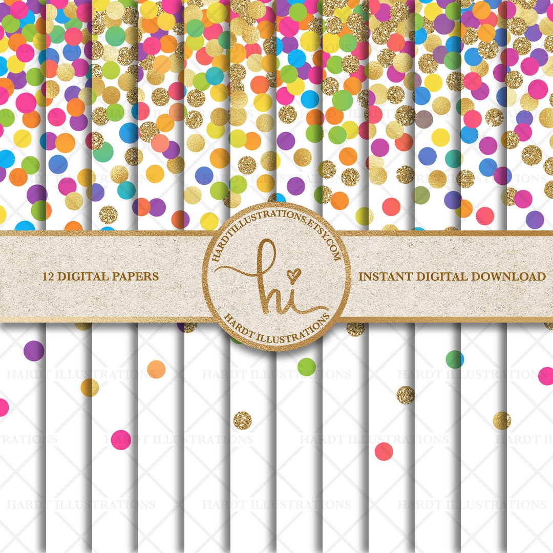 Bright Rainbow Confetti Digital Paper, Falling Confetti Background ...