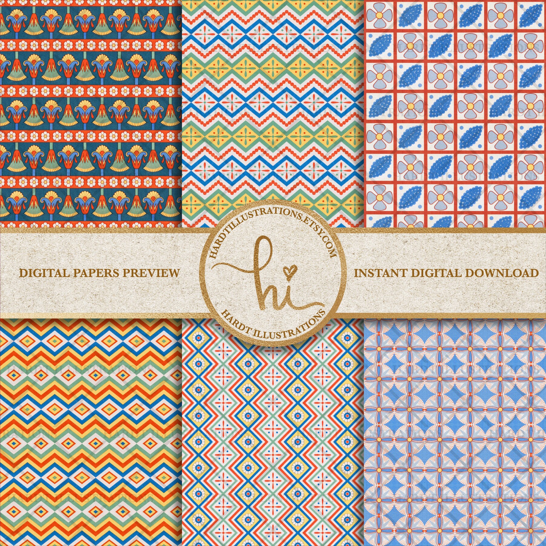 Ancient Egypt Digital Paper Set 4 Antique Egyptian Designs | Etsy
