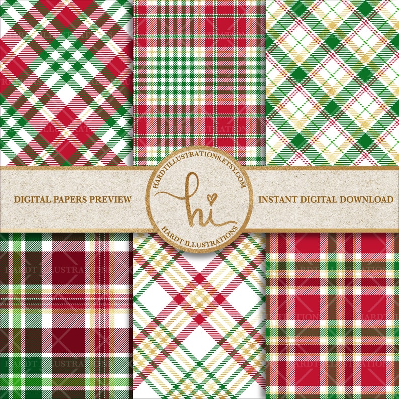 Christmas Plaid Digital Paper Gold Foil Texture Holiday | Etsy