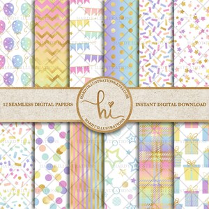 Pastel Rainbow Birthday Digital Paper, Colorful Party Designs, Confetti ...