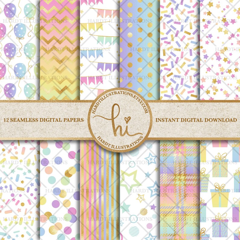 Pastel Rainbow Birthday Digital Paper Colorful Party Designs | Etsy