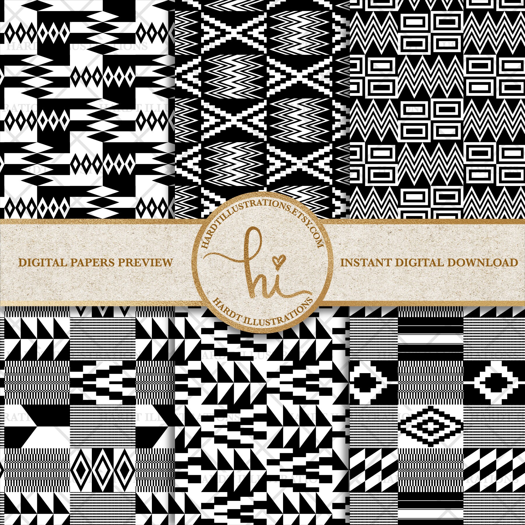 Black and White Kente Digital Paper African Kente Cloth | Etsy