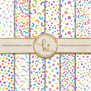 Bright Rainbow Confetti Digital Paper, Confetti Background, Birthday ...