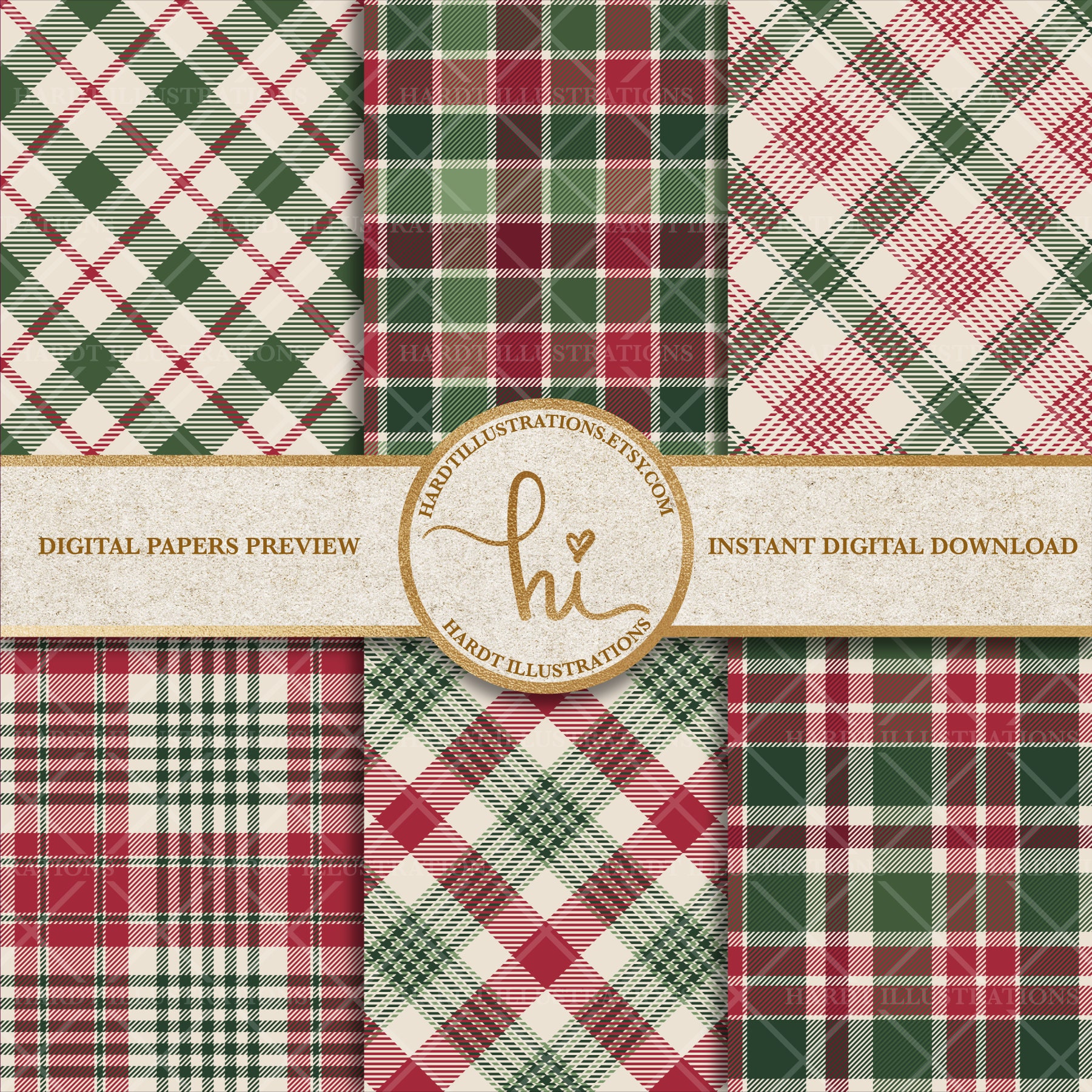 Vintage Christmas Plaid Digital Paper Checkered Design | Etsy