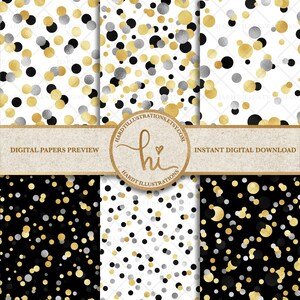 Gold, Silver, & Black Confetti Digital Paper, Confetti Background ...