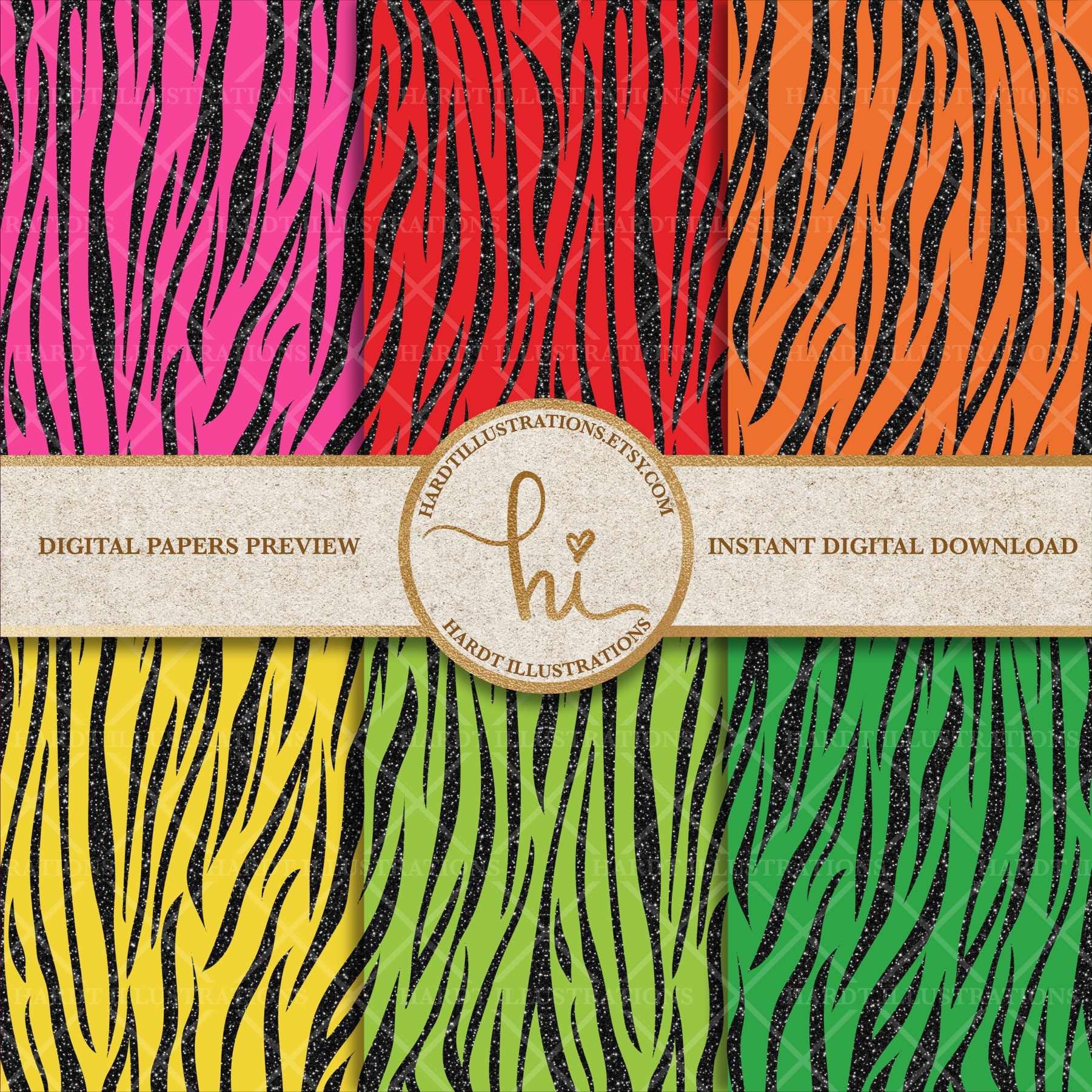 Glitter Tiger Stripes Digital Paper Funky Animal Print | Etsy