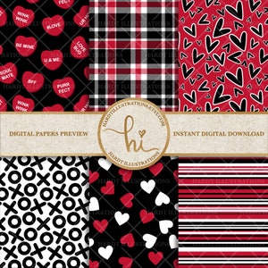 Red Candy Heart Digital Paper, Valentine Digital Paper, Conversation ...