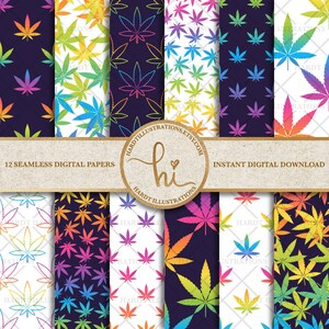 Bright Rainbow Marijuana Digital Paper, Colorful Cannabis Background ...