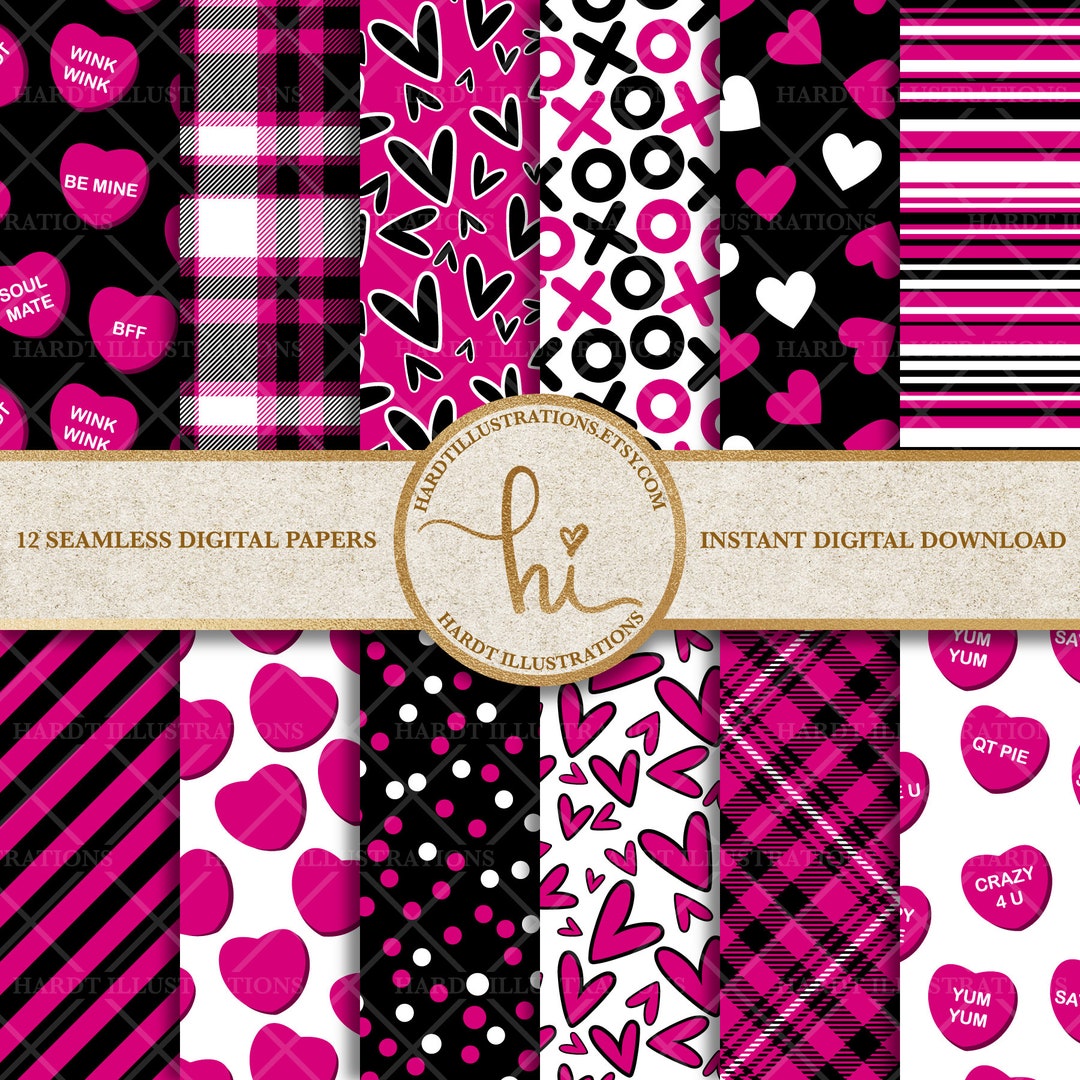 Magenta Candy Heart Digital Paper, Valentine Digital Paper ...