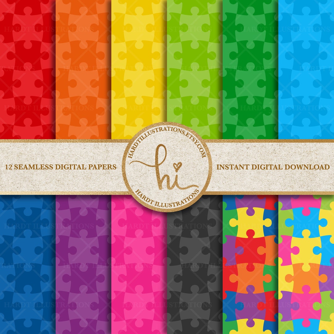 Puzzle Digital Paper, Rainbow Jigsaw Puzzle Pieces, Toy Digital Paper ...