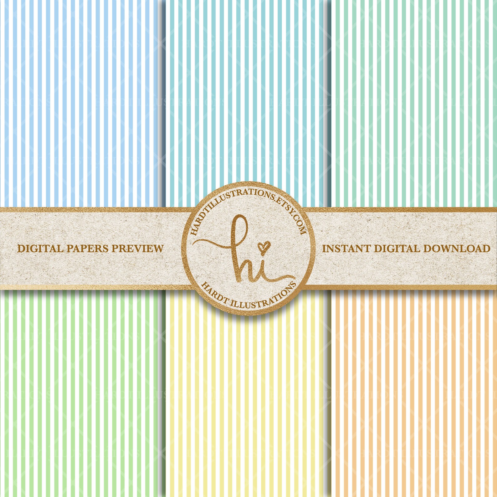 Seersucker Stripes Digital Paper, Pastel Candy Stripe Design, Preppy ...