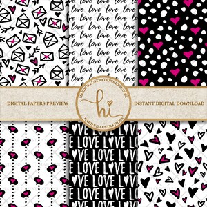 Magenta Love Digital Paper, Valentine Digital Paper, Valentine's Day ...