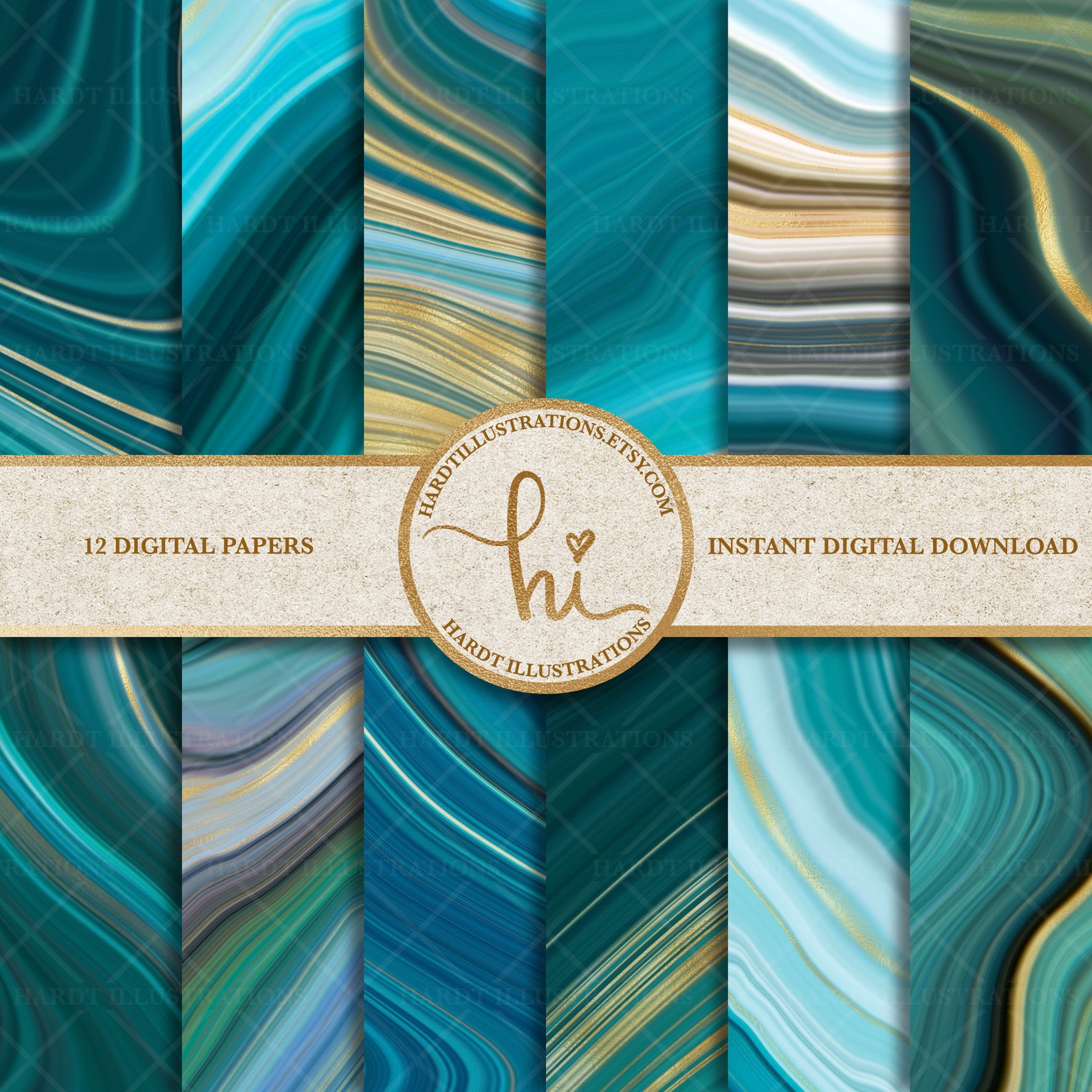 Teal Agate Digital Paper Swirls Digital Paper Marble Gold | Etsy