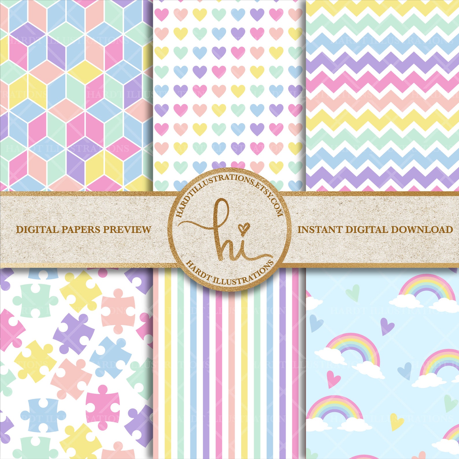 Pastel Rainbow Digital Paper Colorful Rainbow Pattern | Etsy