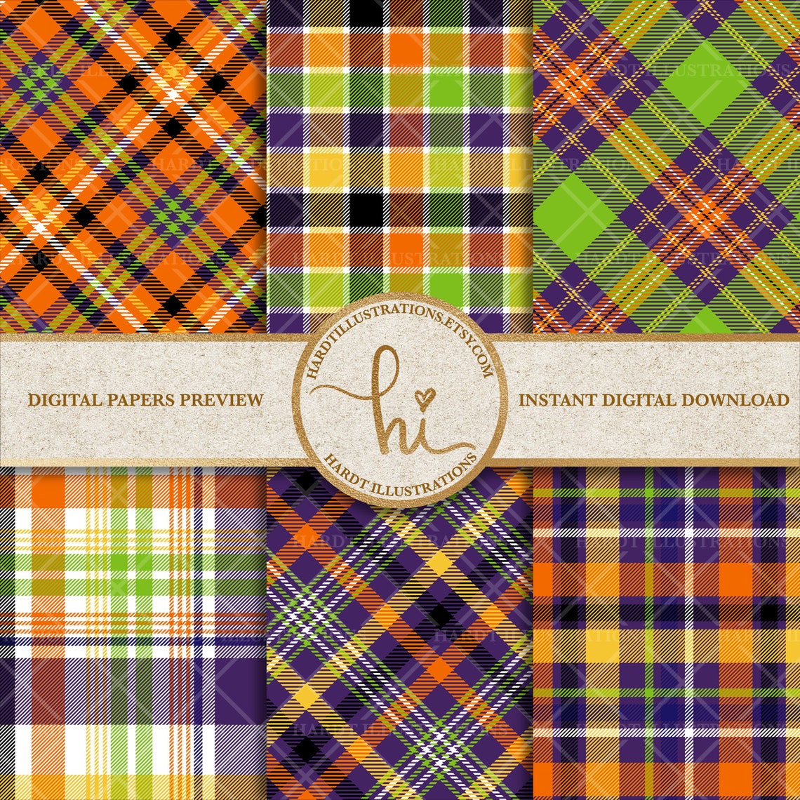 Halloween Plaid Digital Paper Spooky Harvest Digital Paper - Etsy