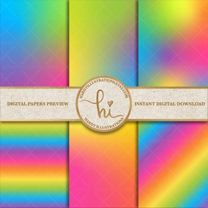 Bright Rainbow Gradient Digital Paper, Ombre Gradient Digital Paper, Cute Neon Rainbow Colors ...