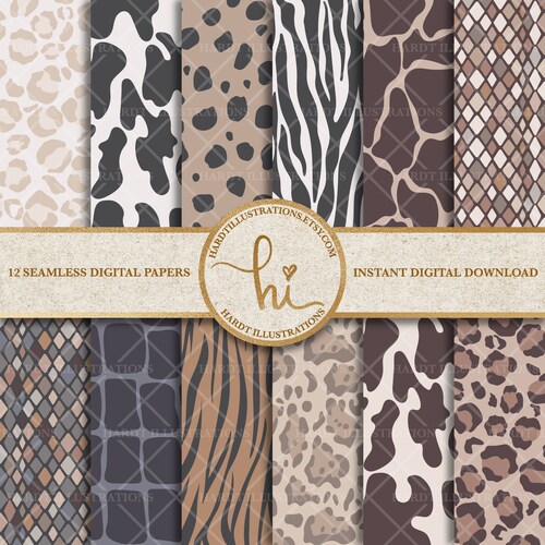 Neutral Animal Print Digital Paper Safari Digital Paper Zoo | Etsy