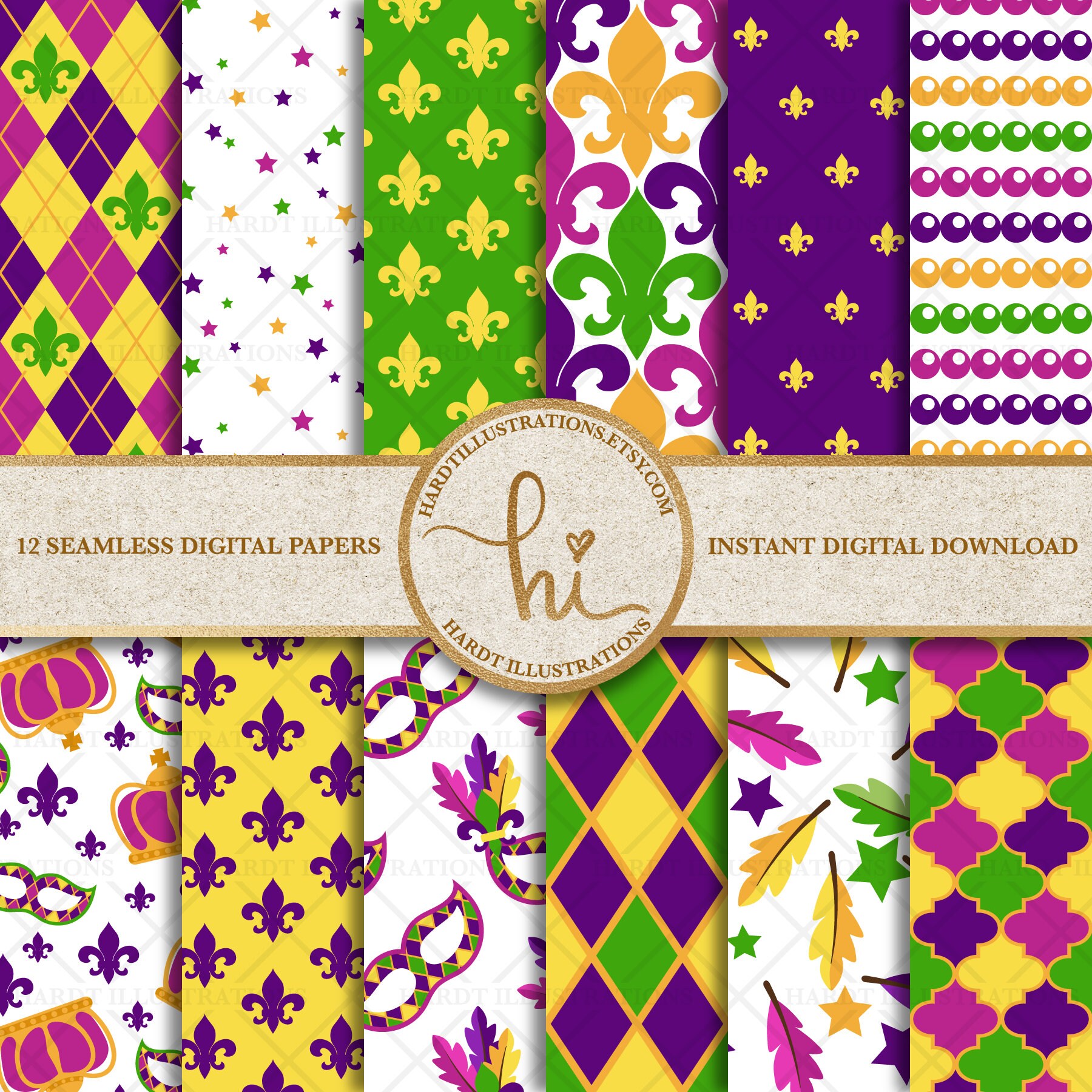 Mardi Gras Digital Paper Fat Tuesday Digital Paper Fleur De | Etsy