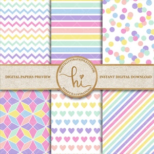 Pastel Rainbow Digital Paper, Colorful Rainbow Pattern, Geometric ...