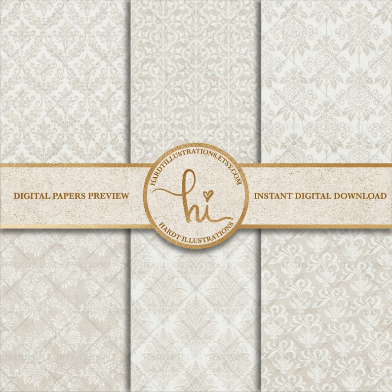 Ivory & Cream Damask Digital Paper Vintage Damask Background - Etsy