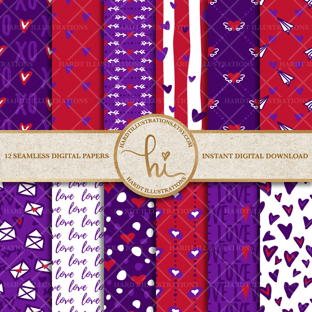 Purple Love Digital Paper, Valentine Digital Paper, Valentine's Day ...