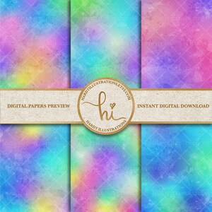 Neon Rainbow Watercolor Digital Paper, Ombre Grunge Gradient Wallpaper ...