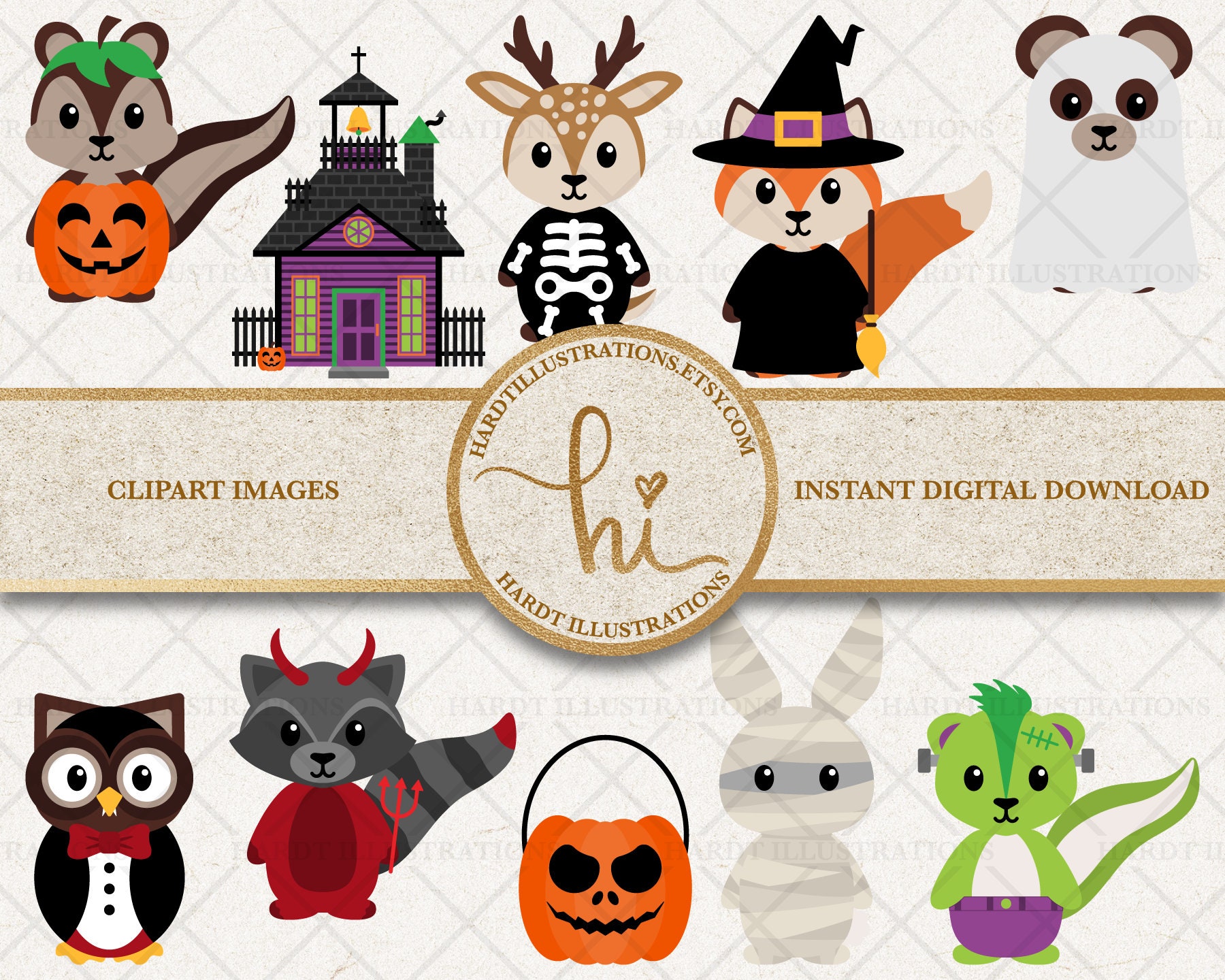 Halloween Woodland Animals Clipart Halloween Clip Art | Etsy