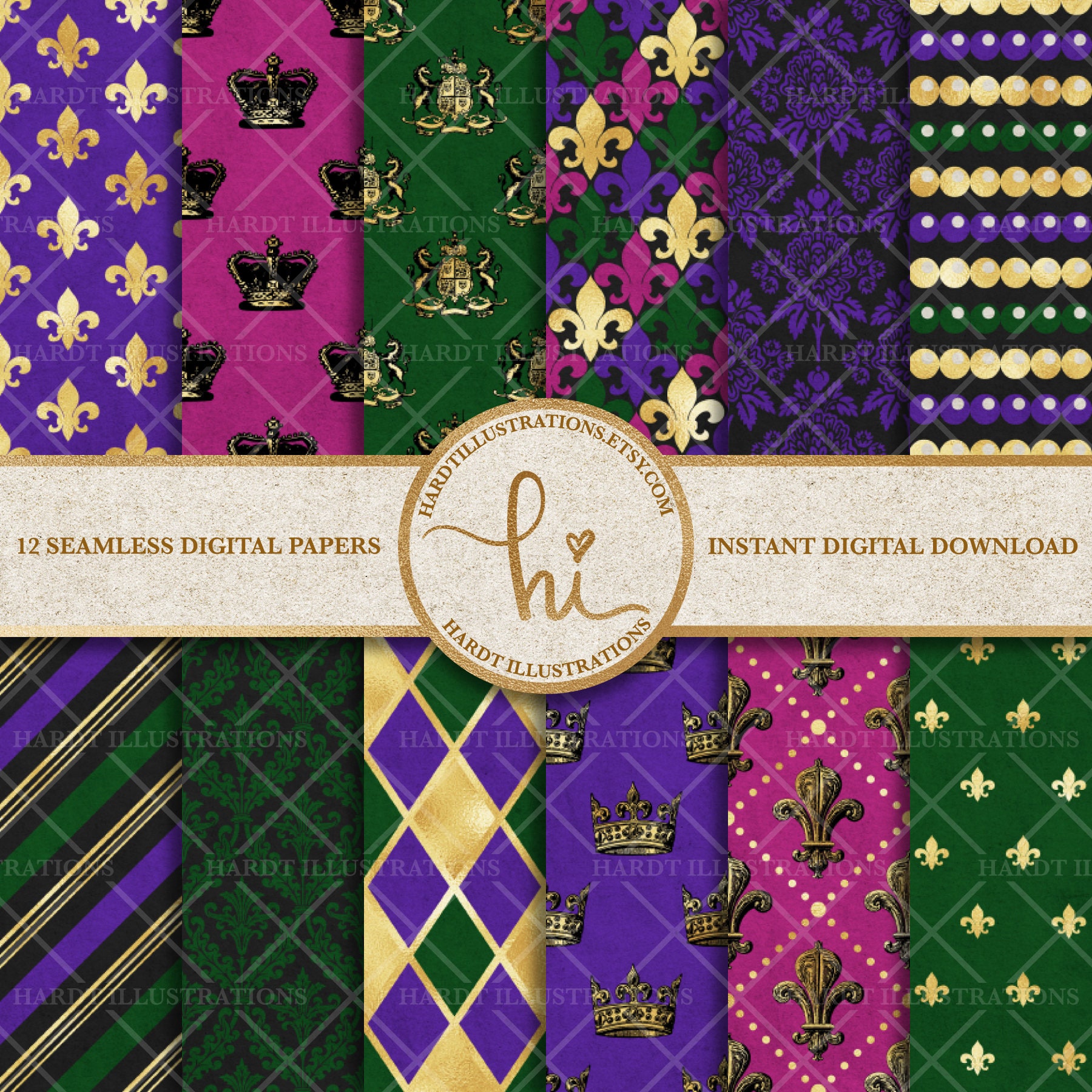 Mardi Gras Digital Paper Fat Tuesday Digital Paper Fleur De | Etsy