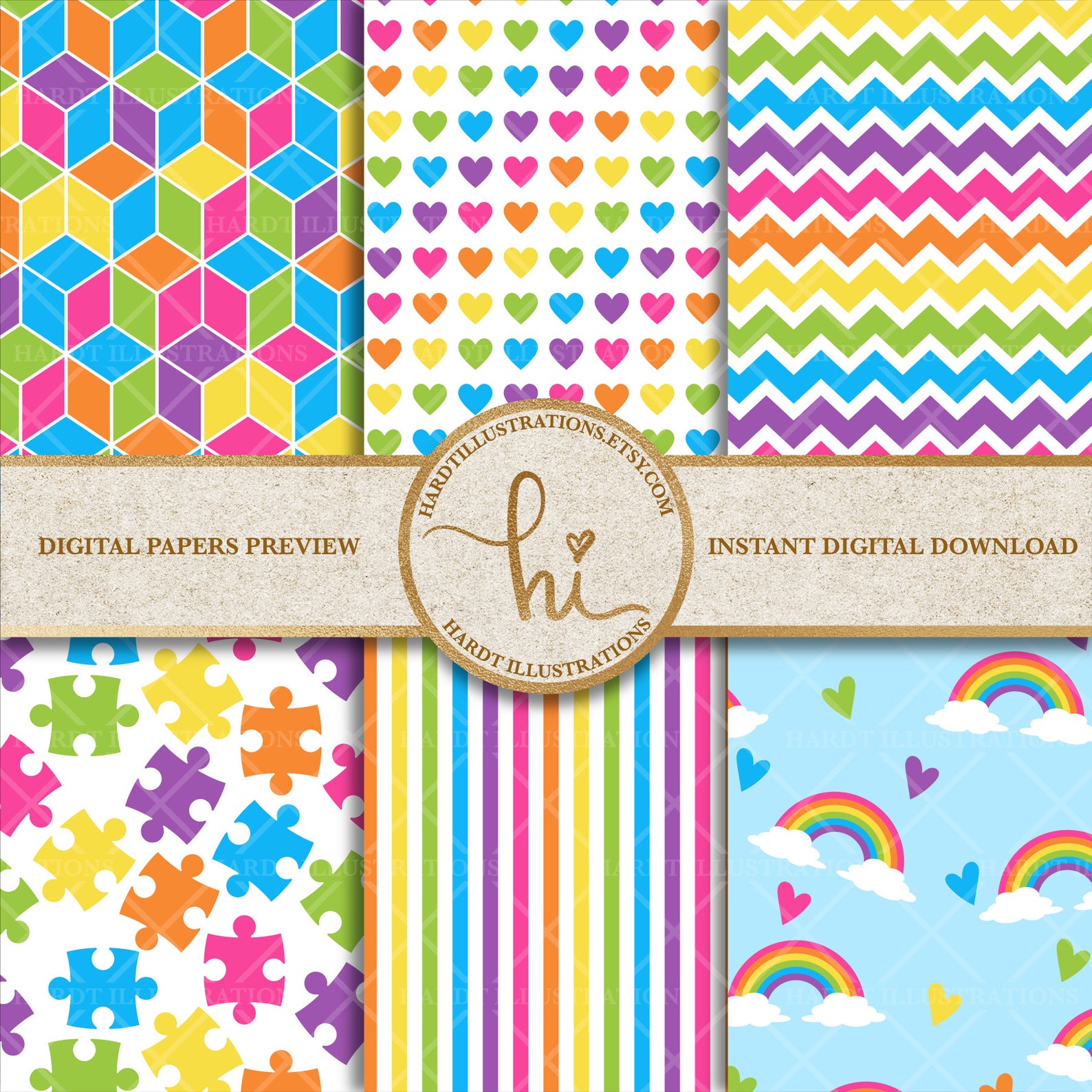 Bright Rainbow Digital Paper Colorful Rainbow Pattern | Etsy