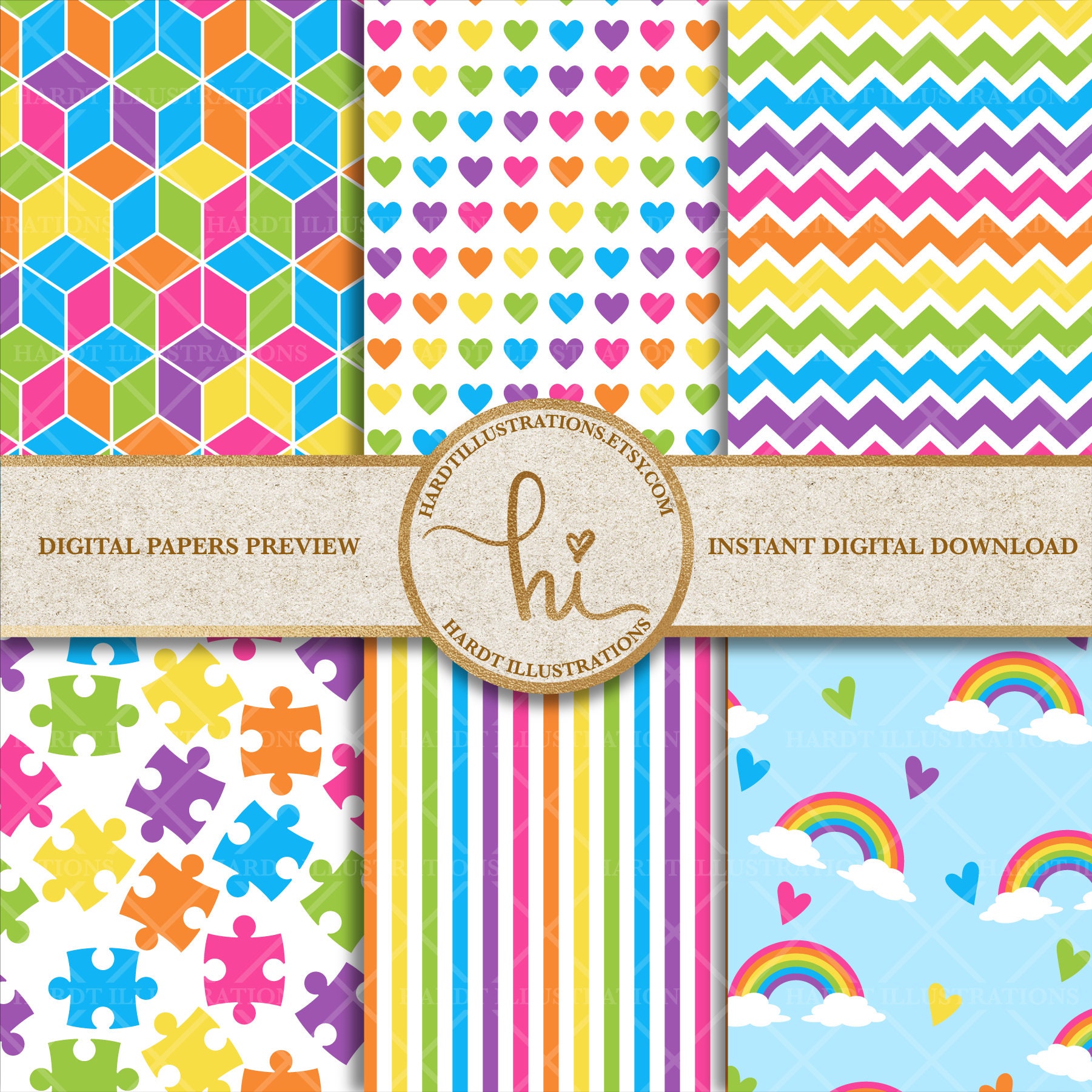 Bright Rainbow Digital Paper Colorful Rainbow Pattern - Etsy
