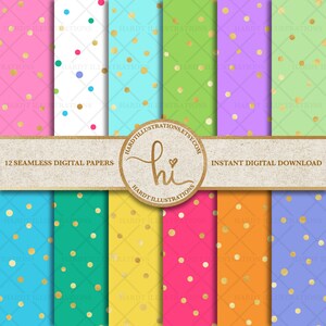 Bright Confetti Digital Paper, Gold Polka Dots, Confetti Background ...