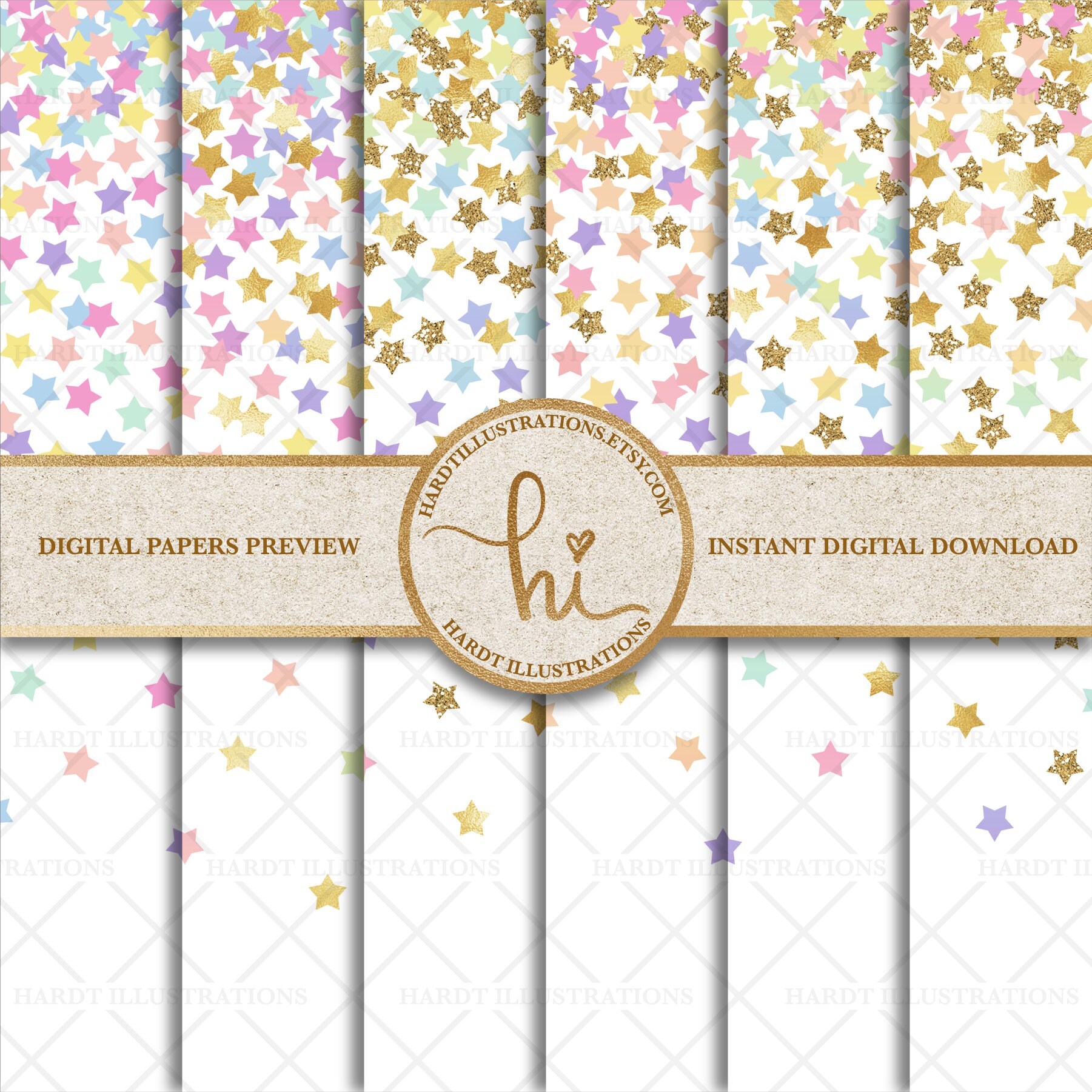 Pastel Rainbow Star Confetti Digital Paper Falling Confetti | Etsy