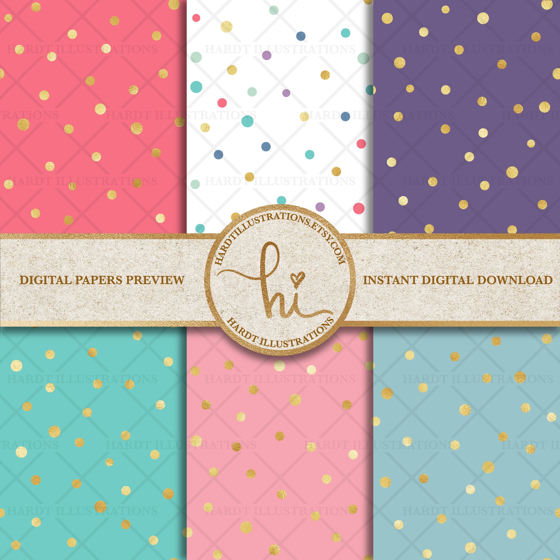 Colorful Confetti Digital Paper Gold Polka Dots Confetti | Etsy