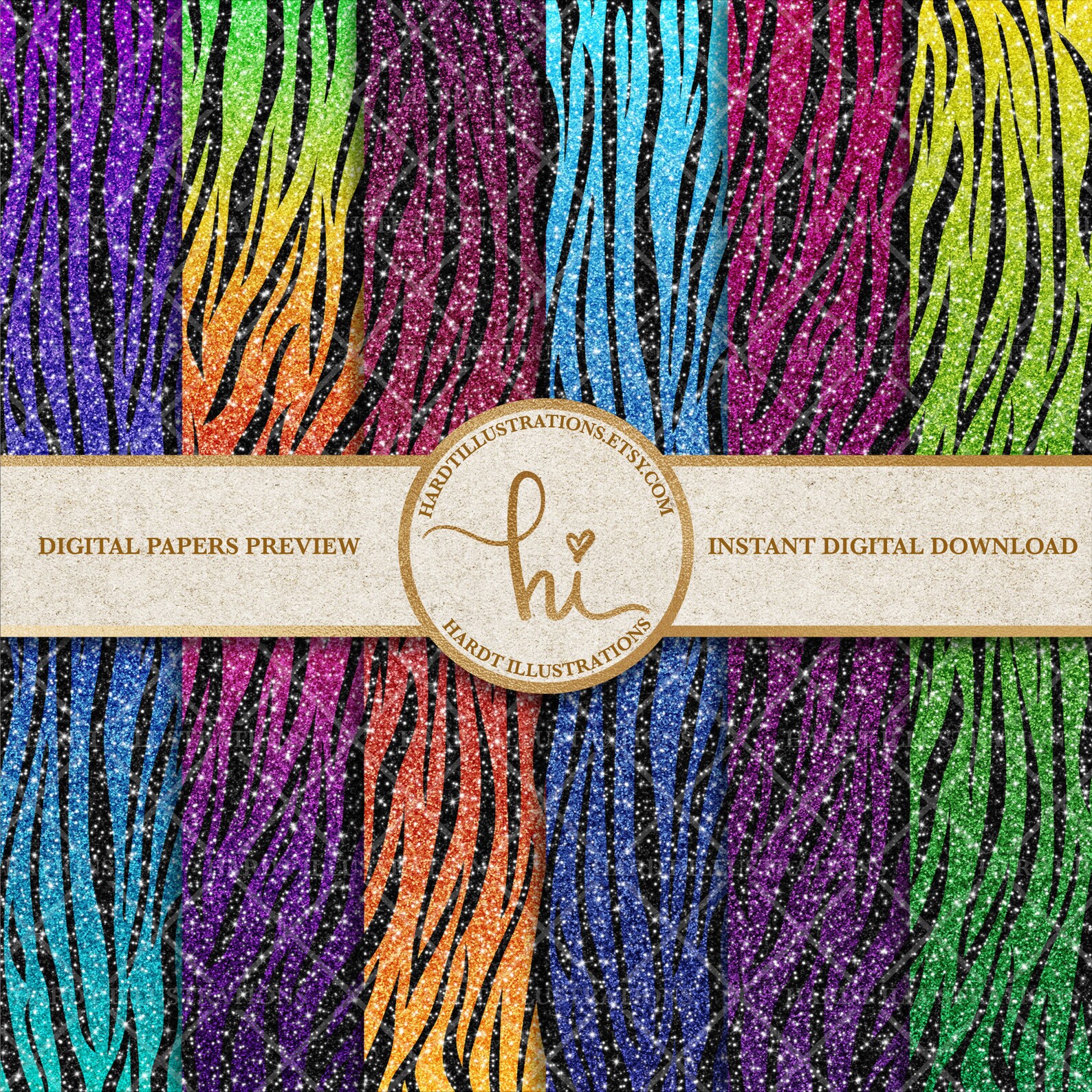 Glitter Tiger Stripes Digital Paper Funky Animal Print - Etsy