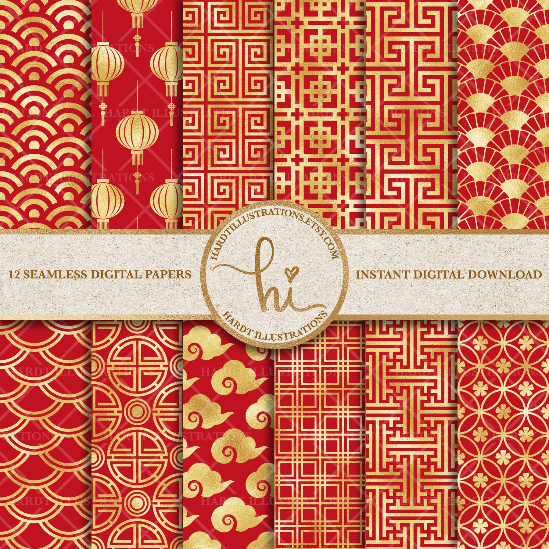 Red & Gold Foil Lunar New Year Digital Paper Vietnamese New | Etsy