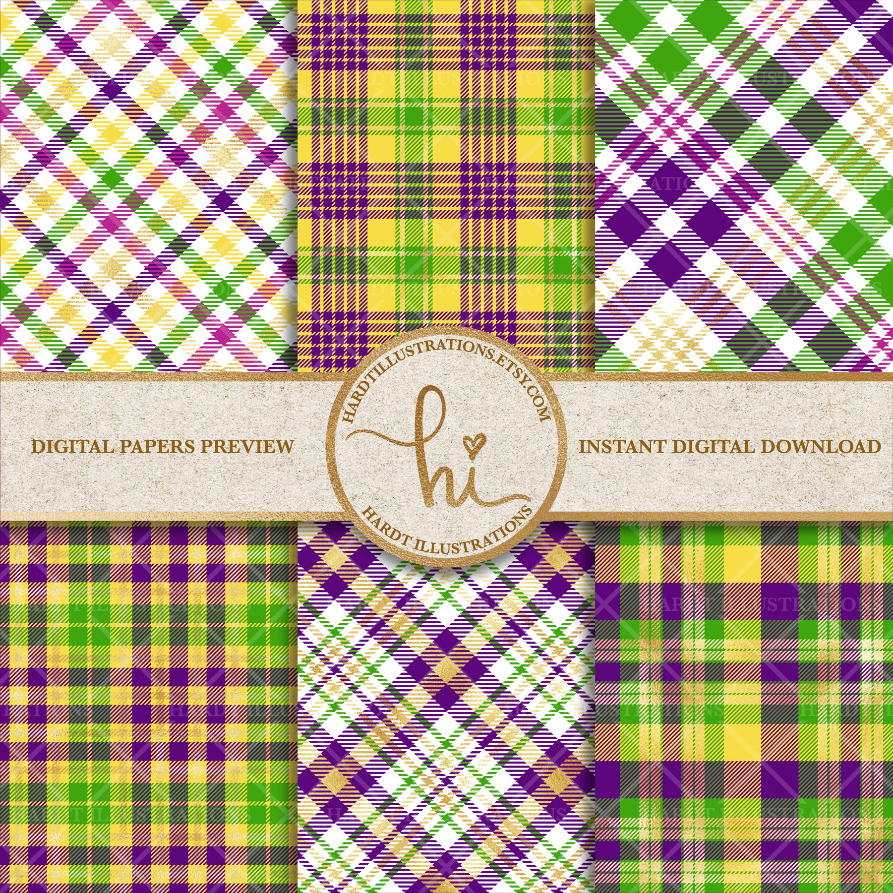 Mardi Gras Plaid Digital Paper Fat Tuesday Plaid Check | Etsy
