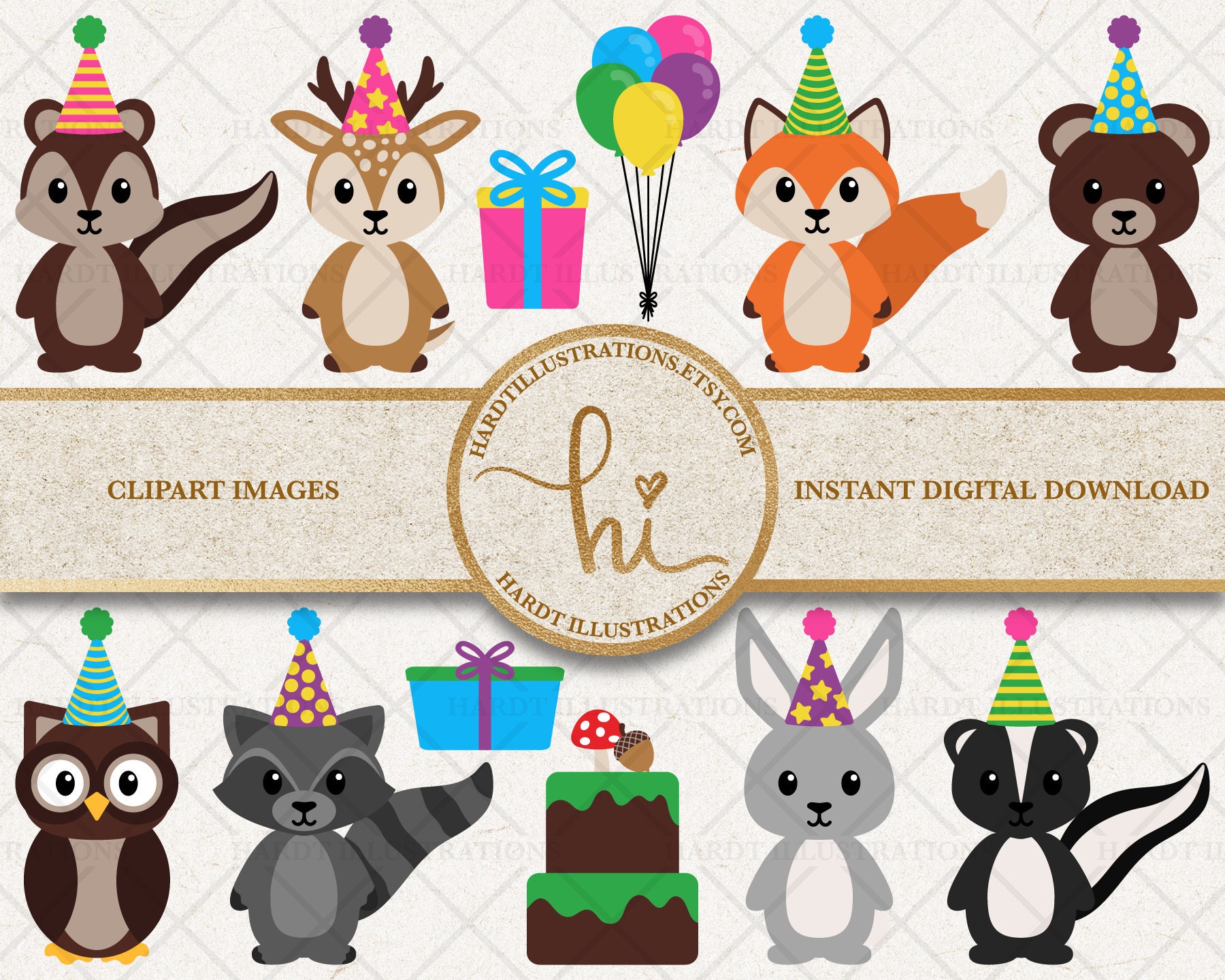 Birthday Woodland Animals Clipart Birthday Clipart Party | Etsy