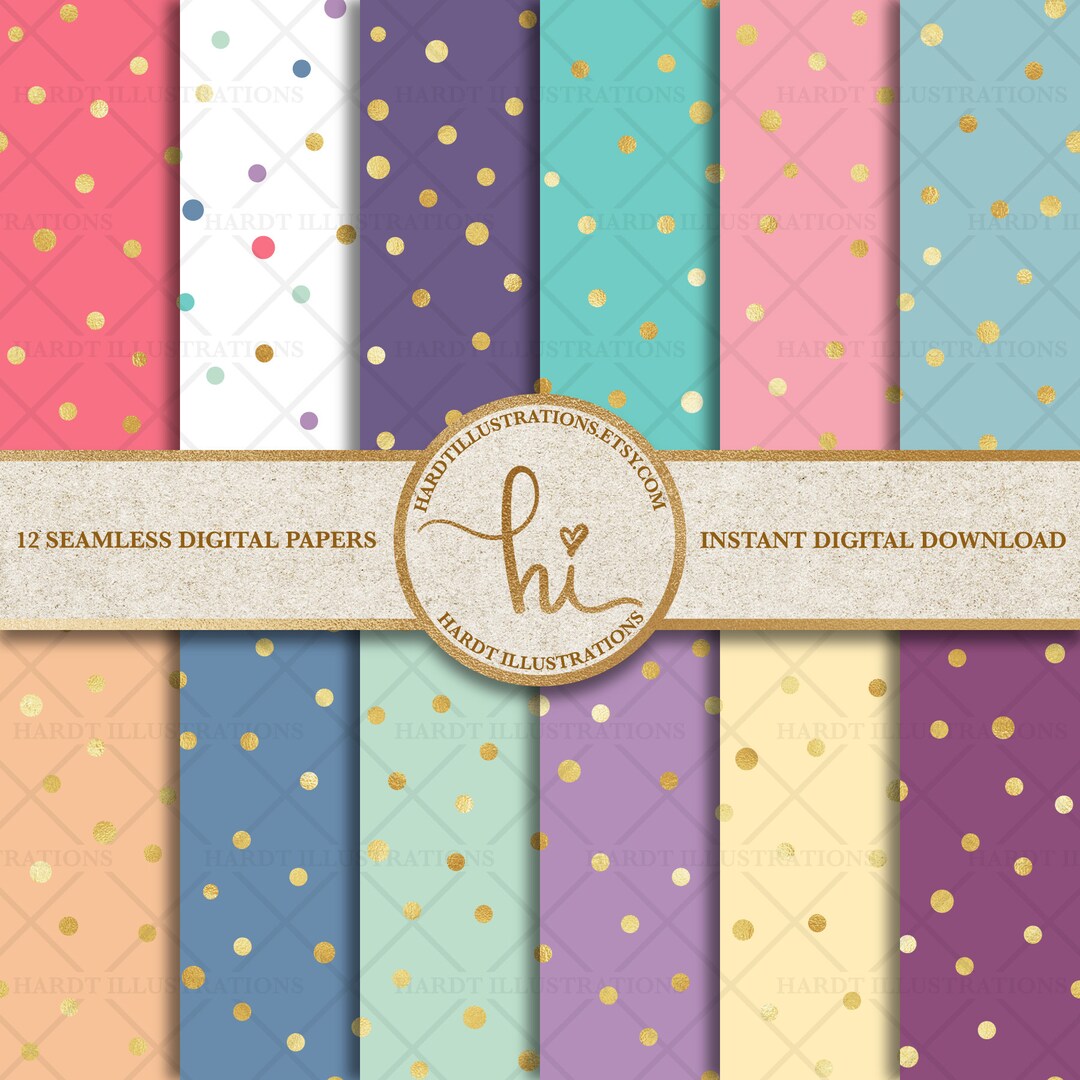 Colorful Confetti Digital Paper, Gold Polka Dots, Confetti Background ...