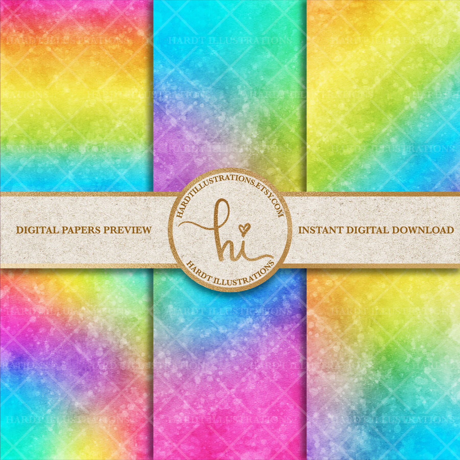 Bright Rainbow Watercolor Digital Paper Ombre Gradient - Etsy