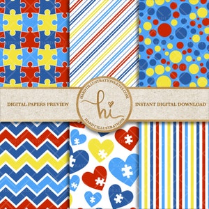 Autism Digital Paper, Autism Awareness Day, World Autism Month, Jigsaw ...