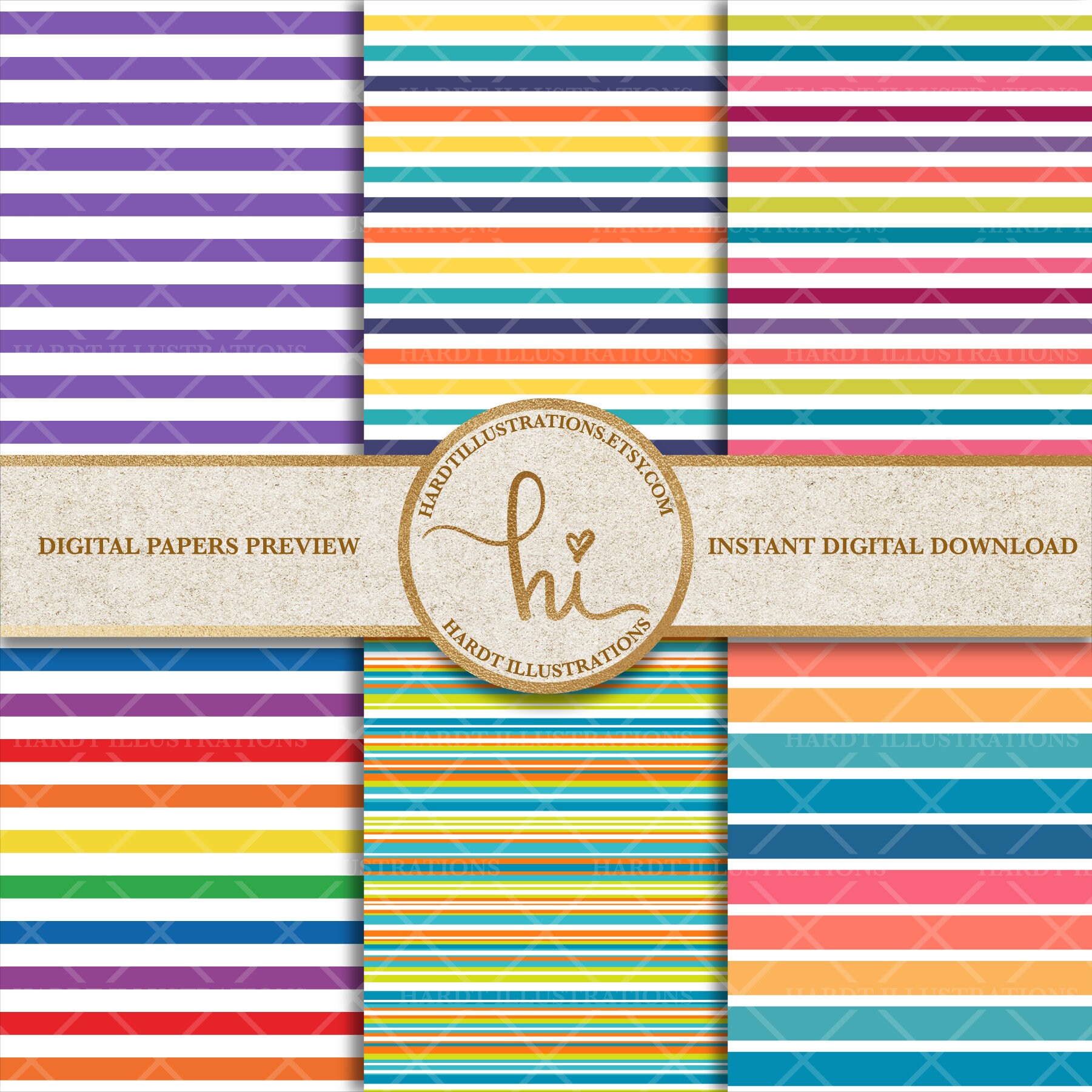Rainbow Stripes Digital Paper Bright Candy Stripes Design | Etsy