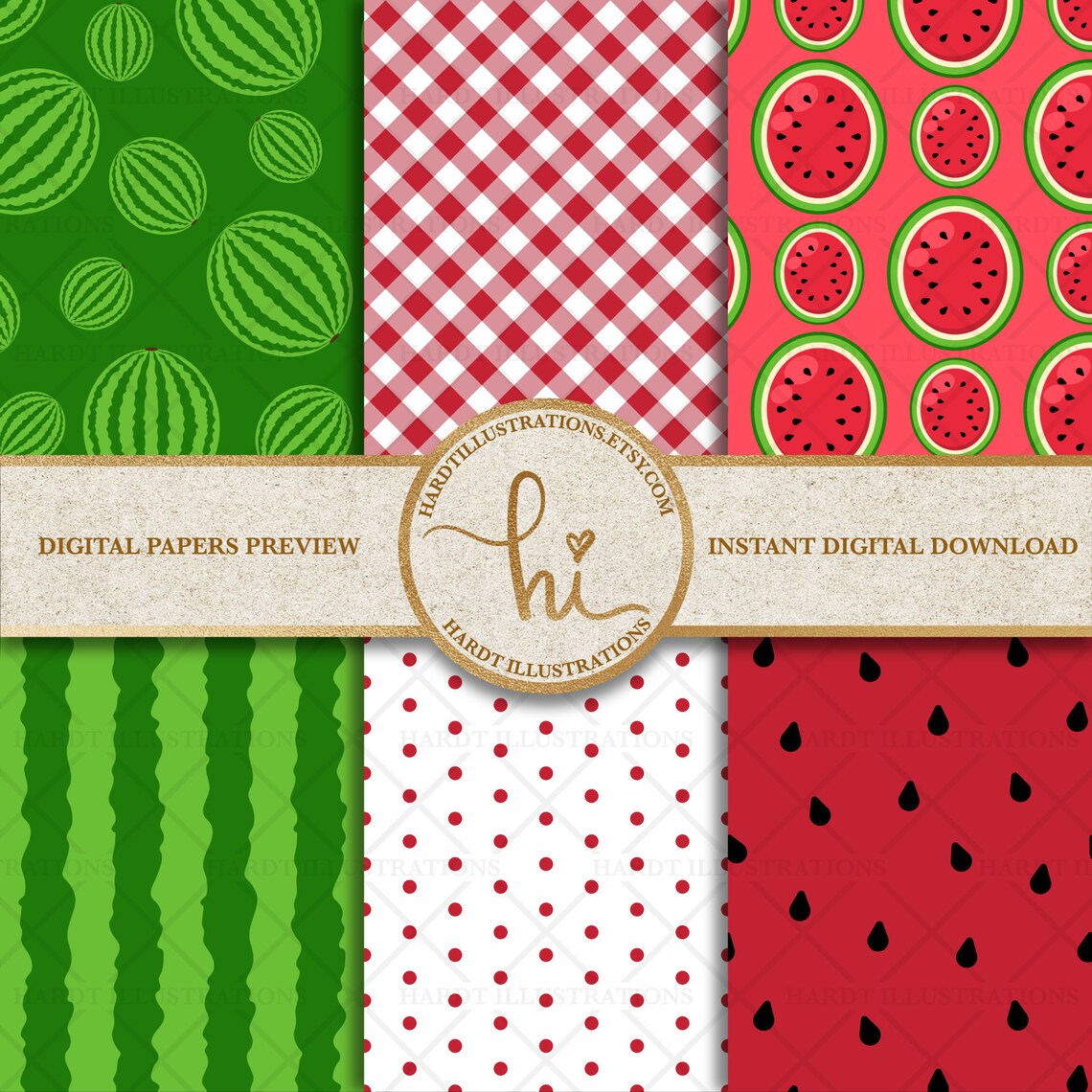 Watermelon Digital Paper Watermelon Patterns Fruit Digital | Etsy