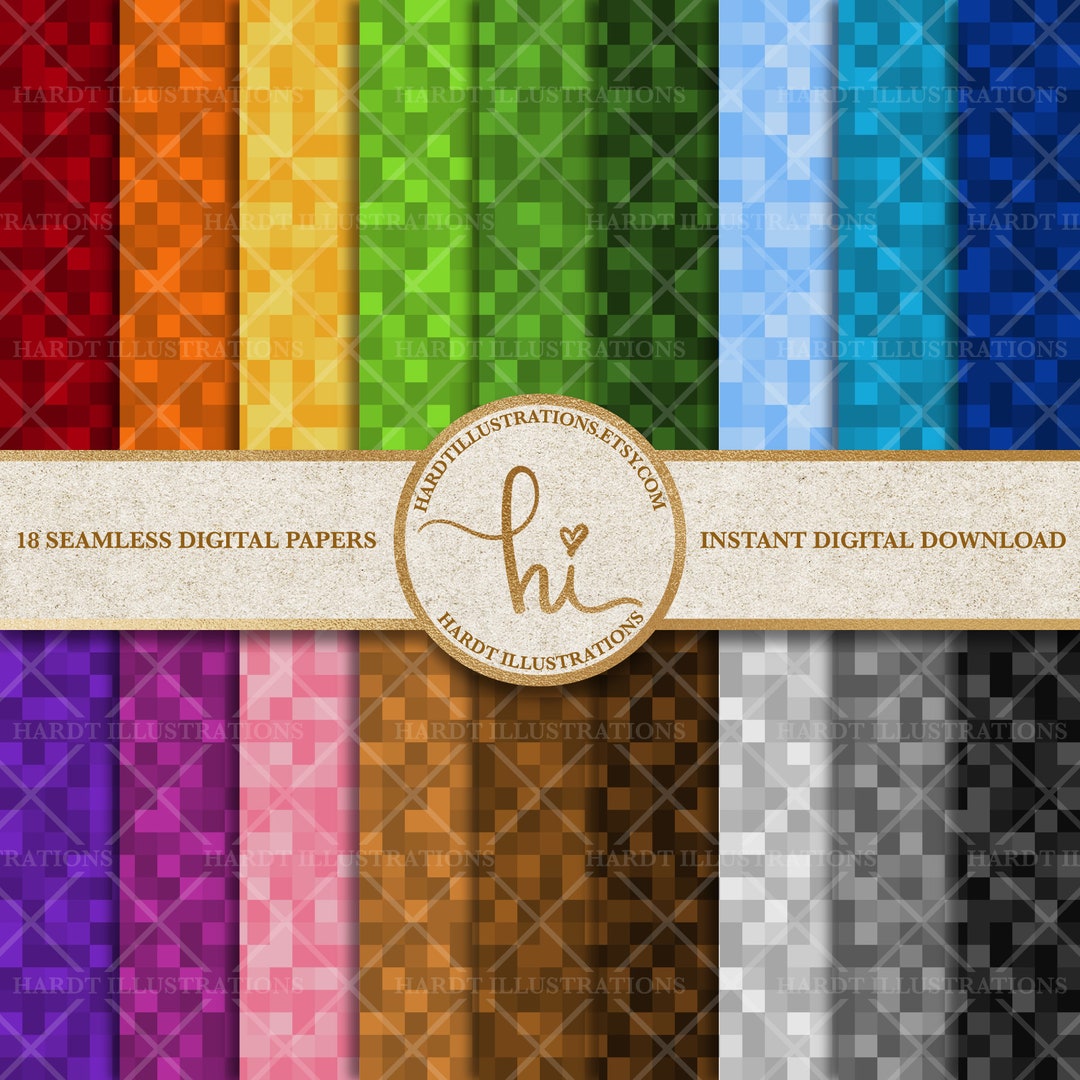 Pixels Digital Paper, Small Retro Pixels, Pixel Craft Paper, Rainbow ...