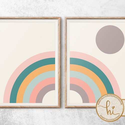 Rainbow Art Prints Set of 2 PRINTABLE Wall Art Minimalist - Etsy