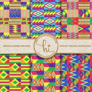 Colorful Kente Digital Paper, African Kente Cloth, Woven Fabric Print ...