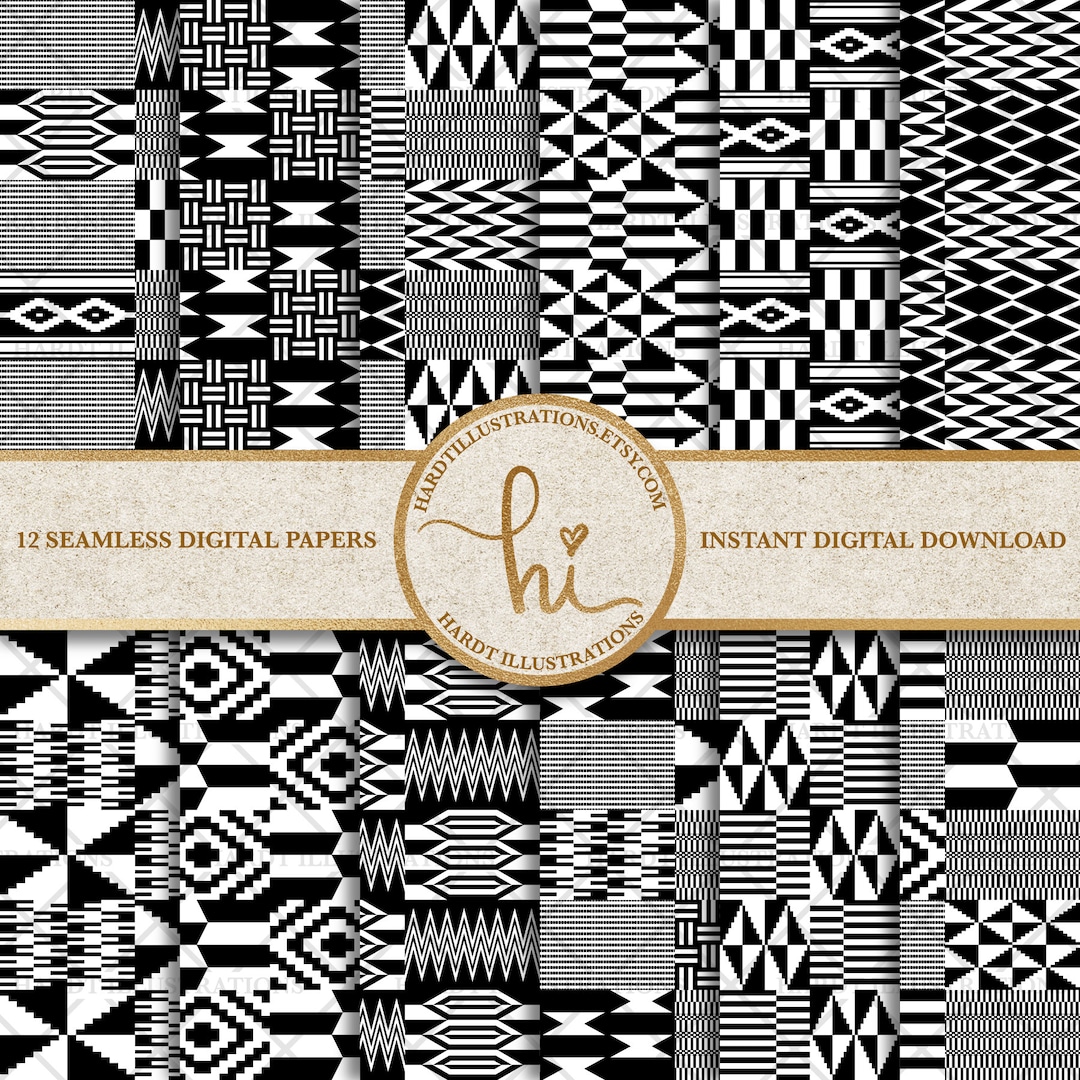 Black and White Kente Digital Paper, African Kente Cloth, Woven Fabric ...
