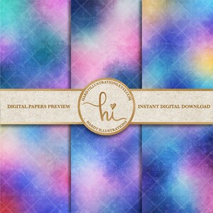 Fantasy Watercolor Digital Paper, Pastel Ombre Grunge Texture, Rainbow ...