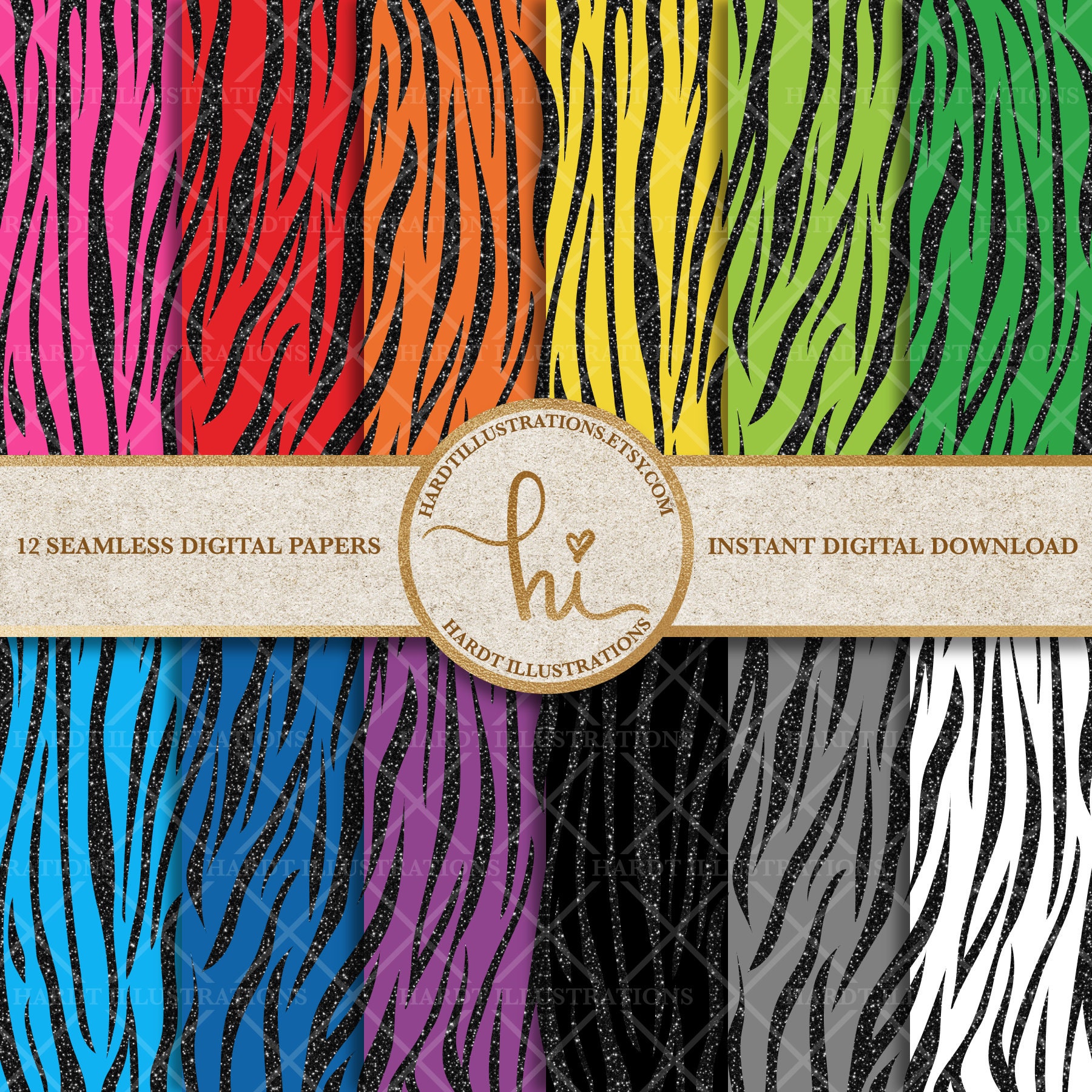 Glitter Tiger Stripes Digital Paper Funky Animal Print | Etsy