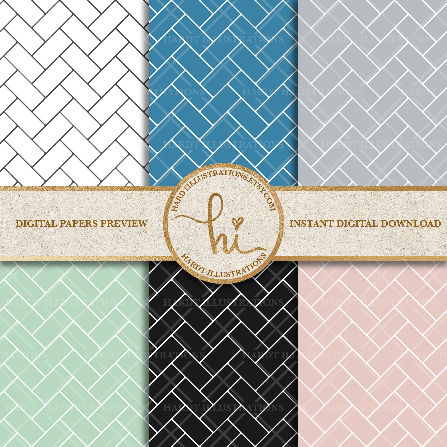 Subway Tile Digital Paper Herringbone Tiles Chevron Subway | Etsy